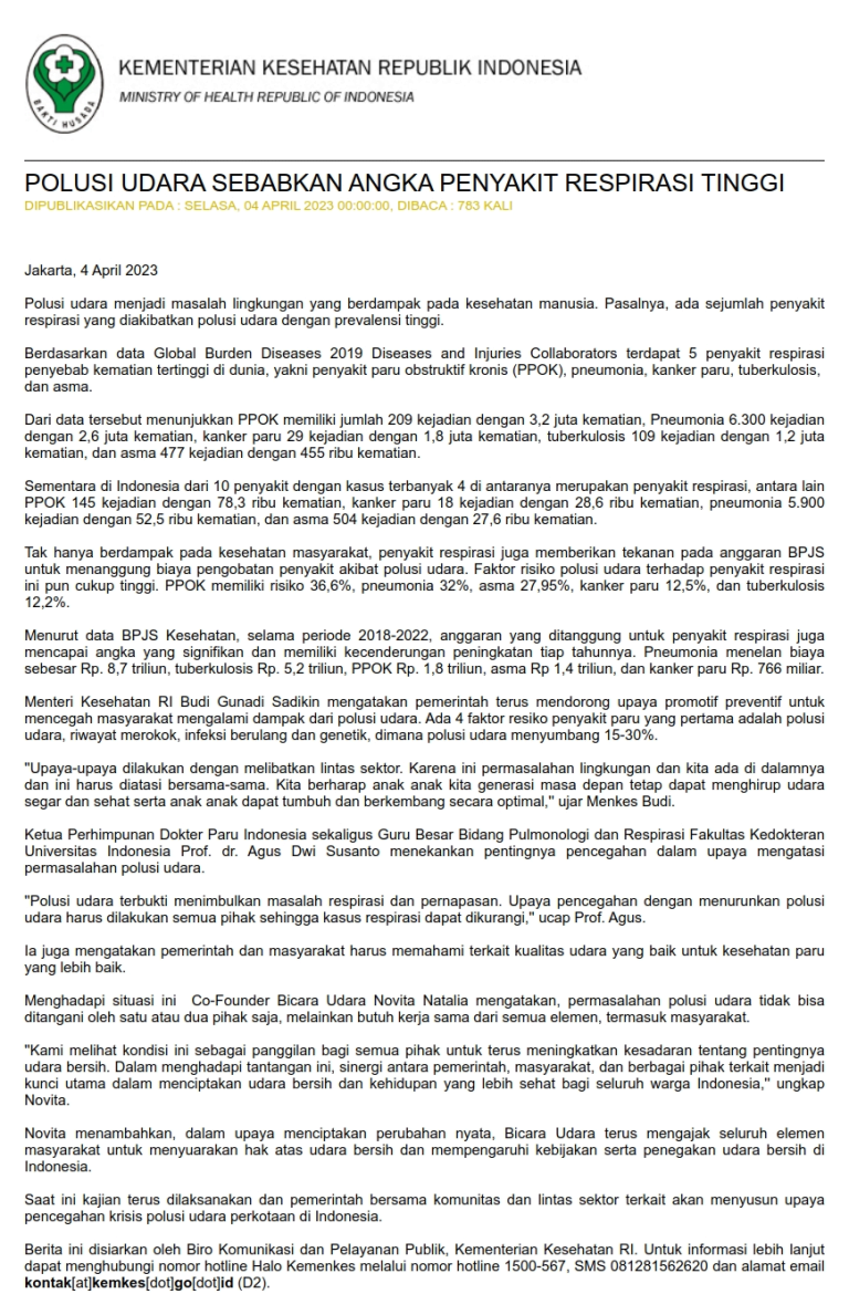 Contoh Press Release Kesehatan Rumah Sakit & Lembaga Terkait